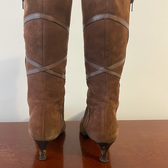 lorbac | Shoes | Lorbac Brown Suede And Leather Boots 2inch Kitten Heel ...